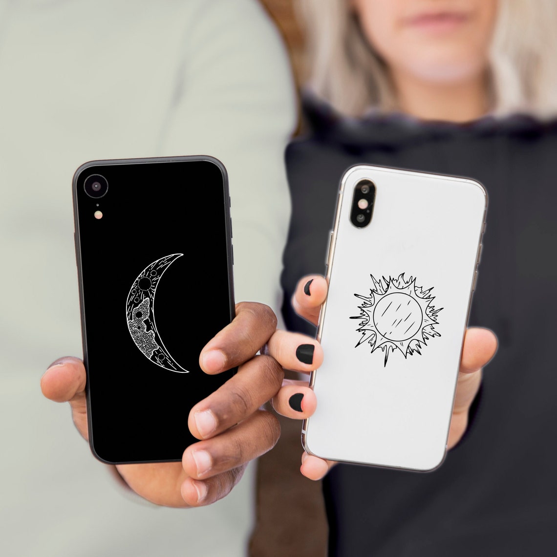 Valentines Day Gift matching Couple Phone Cases the Sun and Moon - Etsy