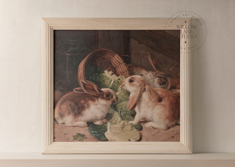 Easter Printable Vintage Rabbit Oil Painting Vintage Easter Wall Art ...