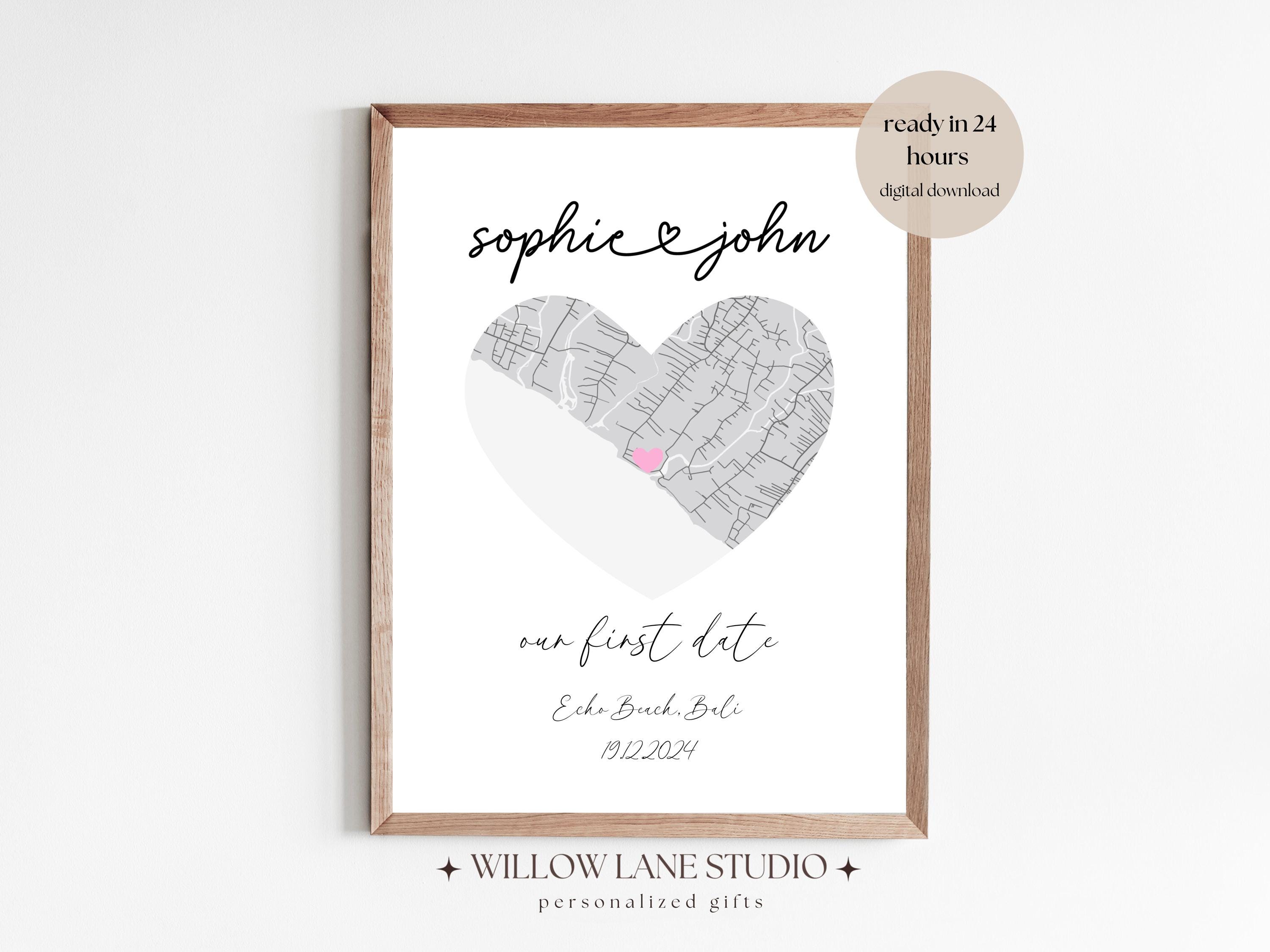 Personalized Anniversary Map Our First Date Map Custom Couples Gift ...