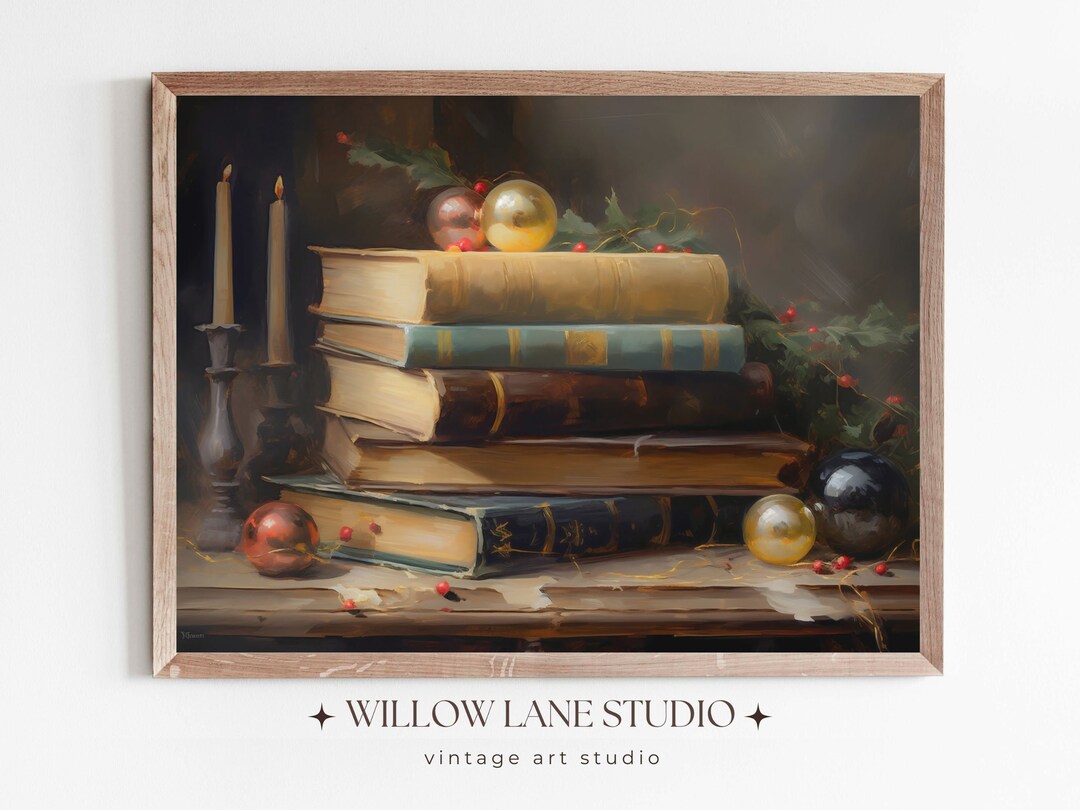 Vintage Christmas Books Paint Wall Art | Christmas Wall Art PRINTABLE ...