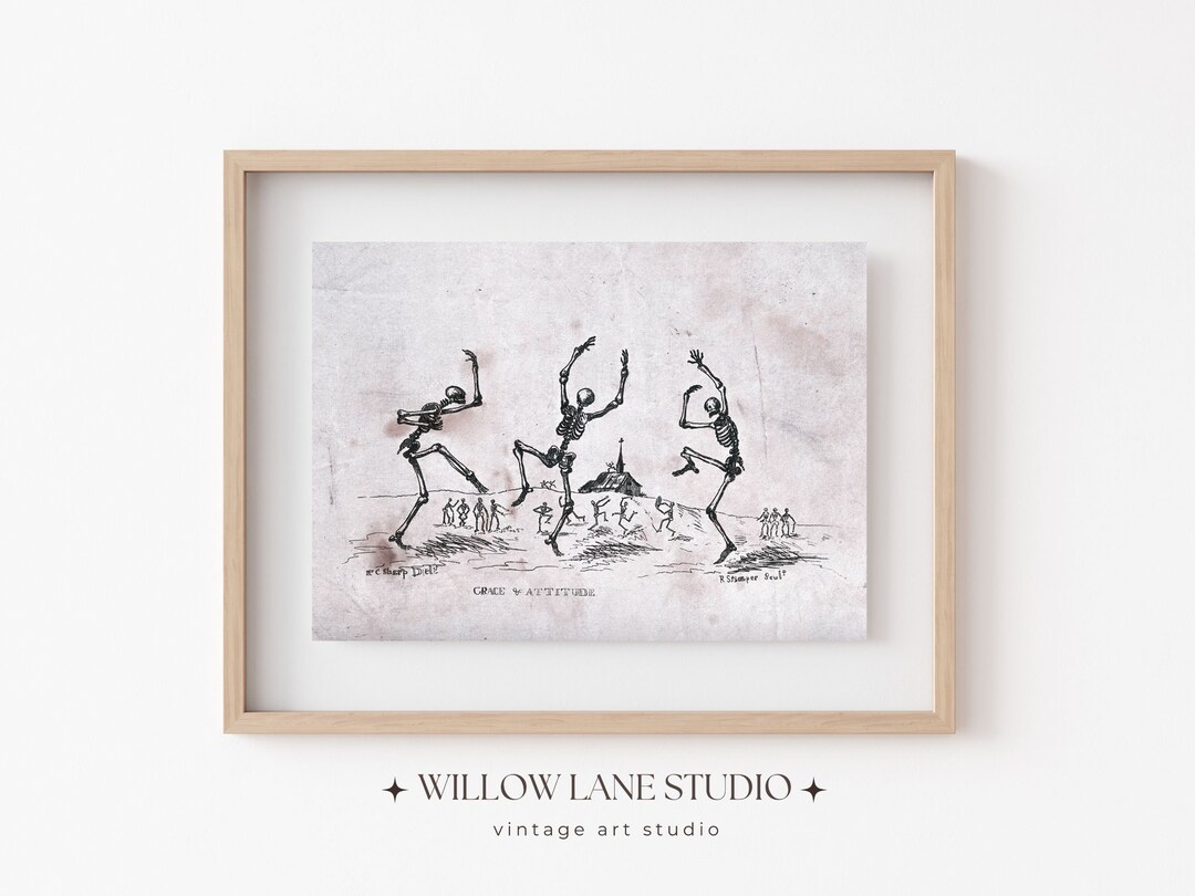 Dancing Skeletons Print Dark Academia Art Halloween PRINTABLE Moody ...