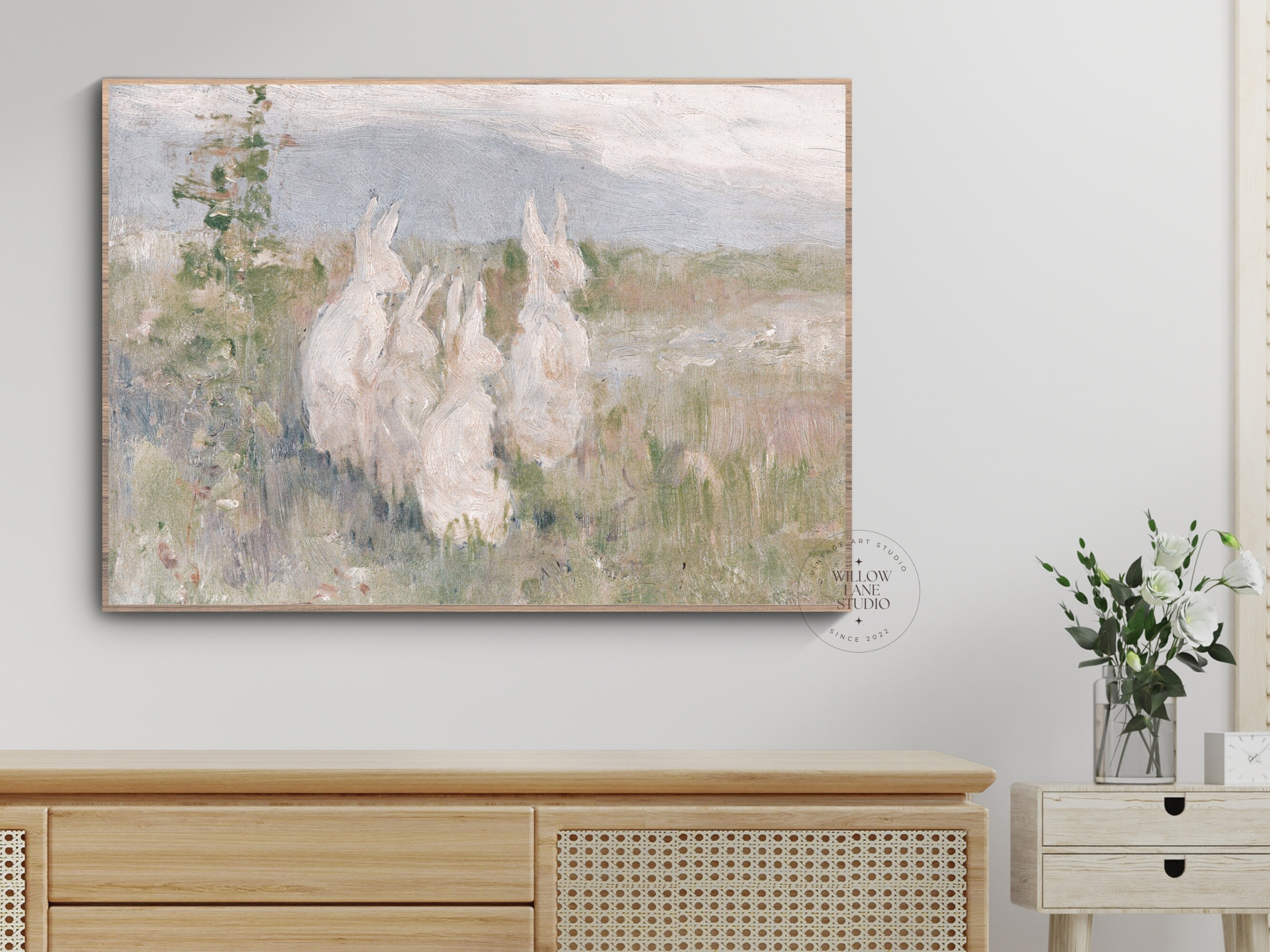 Easter Bunnies in Nature Landscape Wall Art Four Rabbits in a Field ...