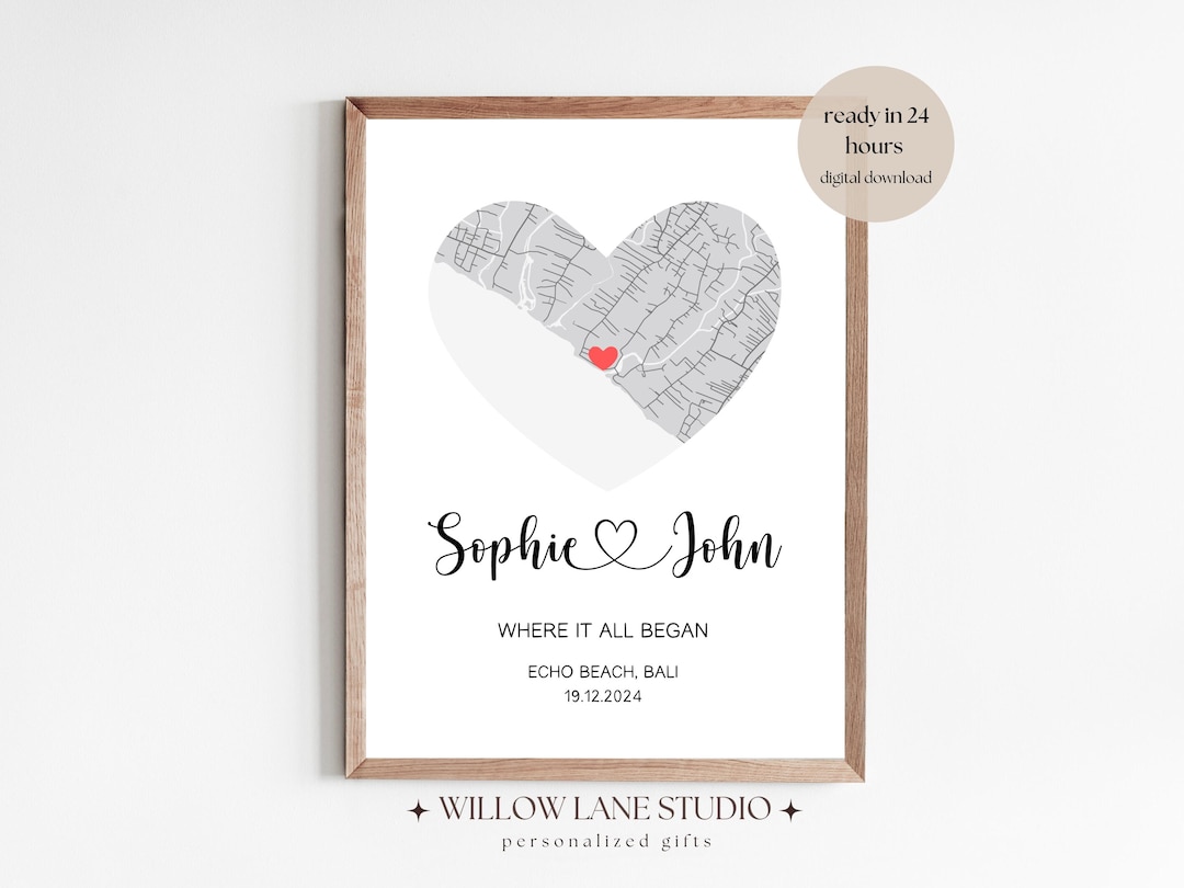 Personalized Anniversary Map Our First Date Map Custom Couples Gift ...