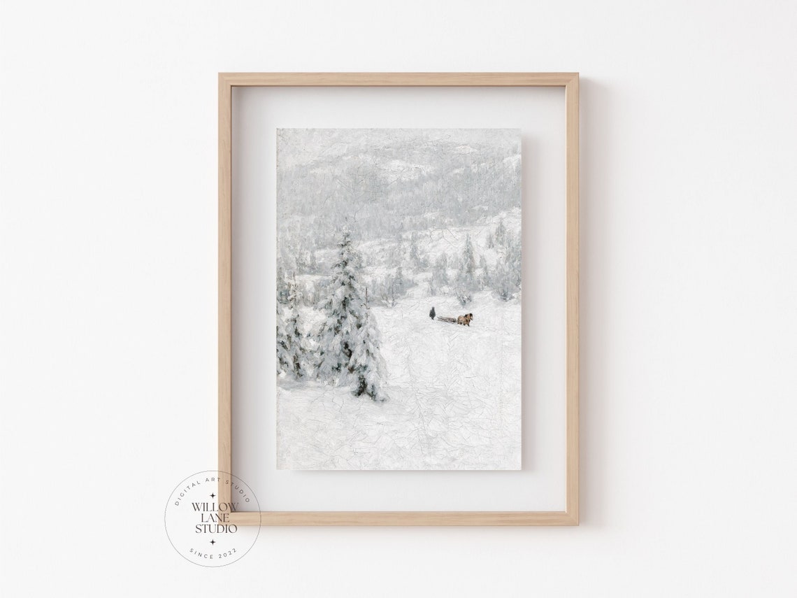 Snowy Mountain Portrait Vintage Print Rustic Snowy Winter - Etsy