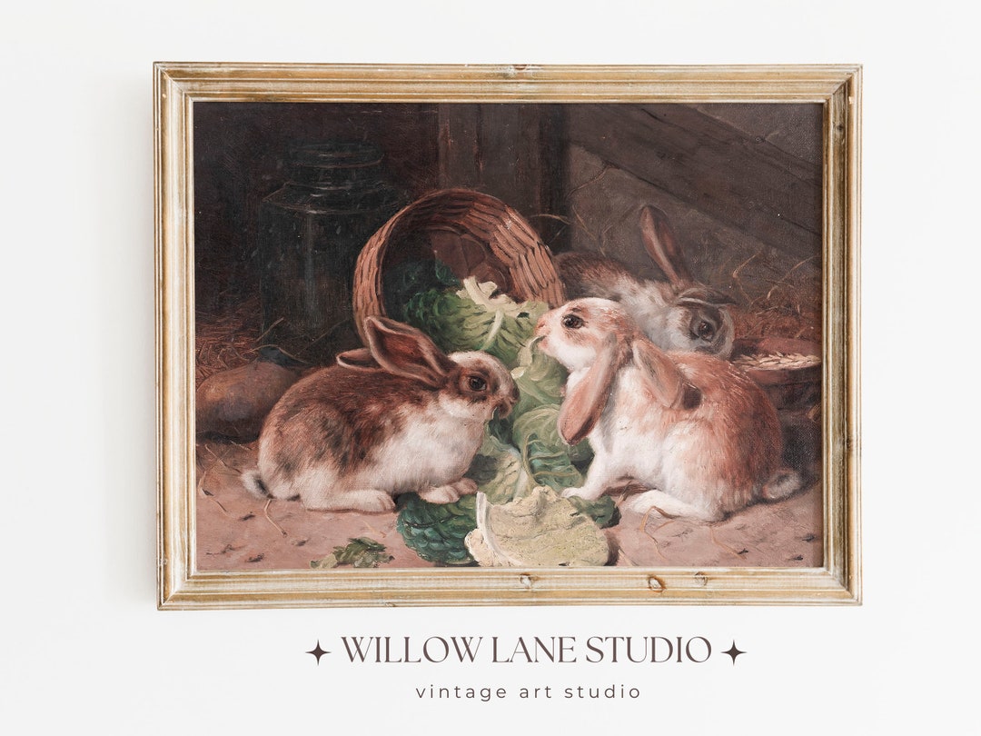 Easter Printable Vintage Rabbit Oil Painting Vintage Easter Wall Art ...