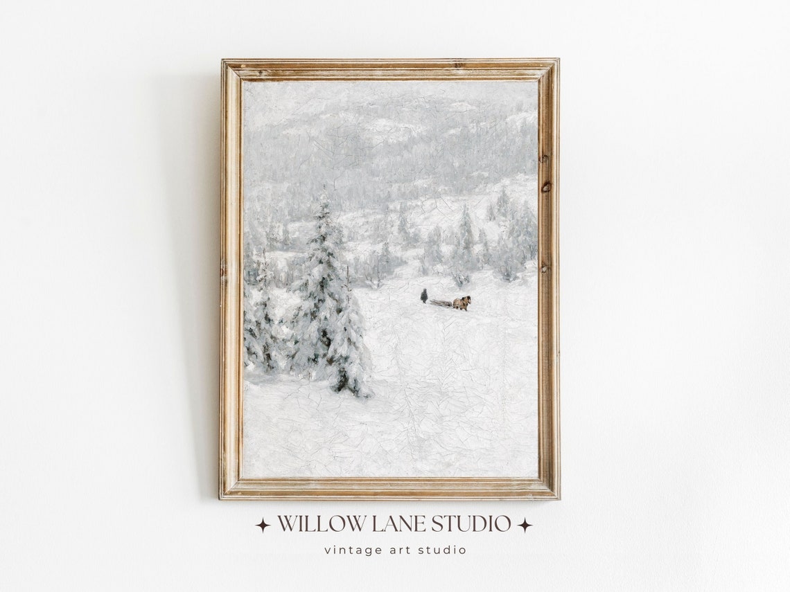 Snowy Mountain Portrait Vintage Print Rustic Snowy Winter - Etsy