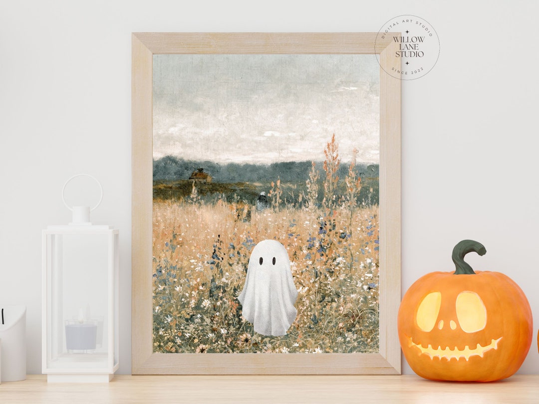 Vintage Halloween Ghost Art Print: Spooky Field Painting (printable) - Etsy