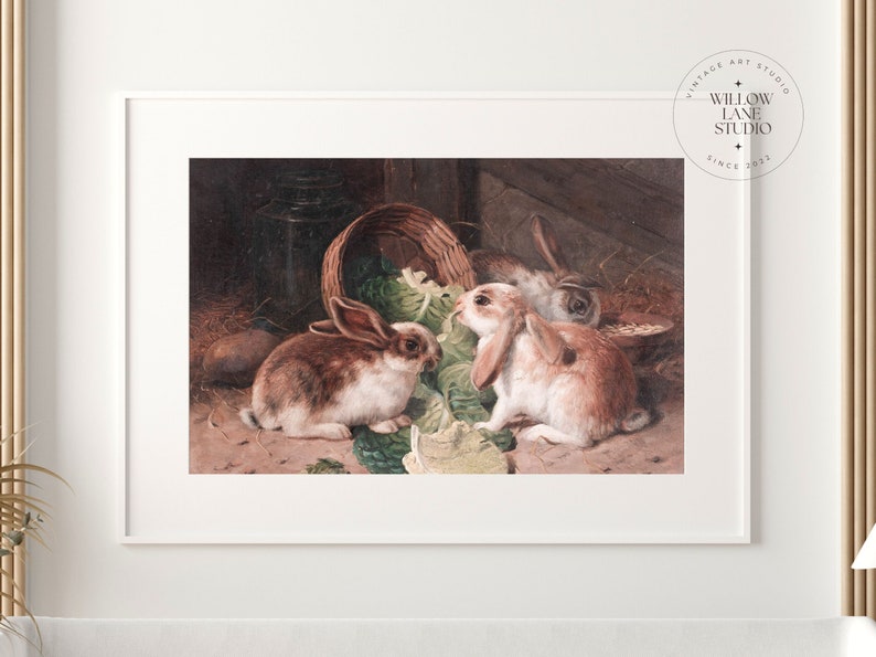 Easter Printable Vintage Rabbit Oil Painting Vintage Easter Wall Art ...