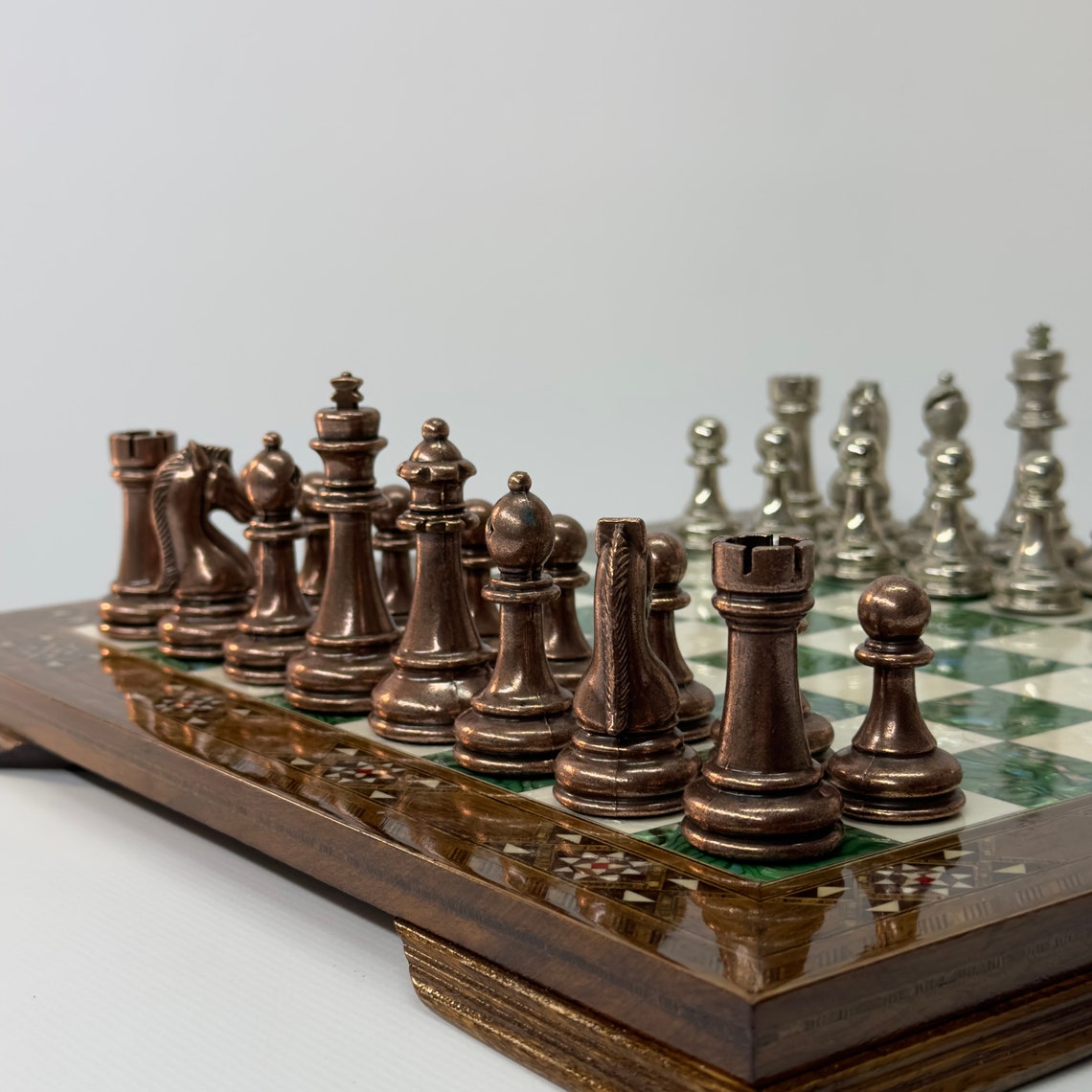 Unique Handmade Chess Set, Custom Wooden Design, Metal Theme Pieces ...