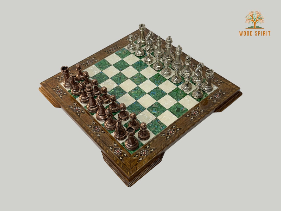 Unique Handmade Chess Set, Custom Wooden Design, Metal Theme Pieces ...