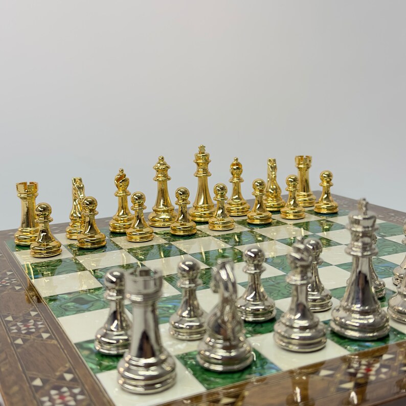 Unique Handmade Chess Set, Custom Wooden Design, Metal Theme Pieces ...