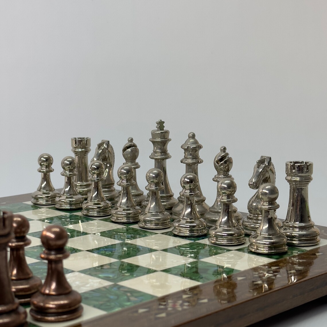 Unique Handmade Chess Set, Custom Wooden Design, Metal Theme Pieces ...
