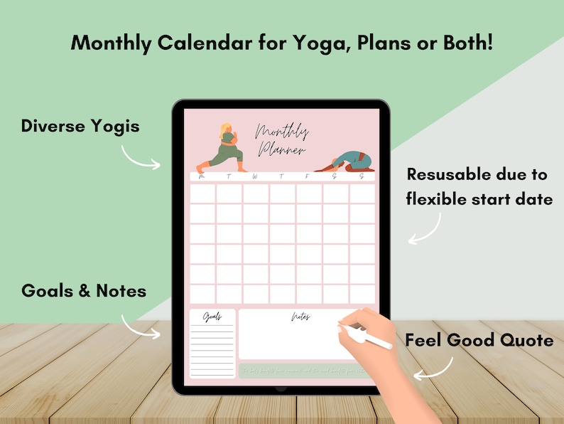 Monthly Yoga Planner Printable *digital Download* A4 Pink for Yoga ...
