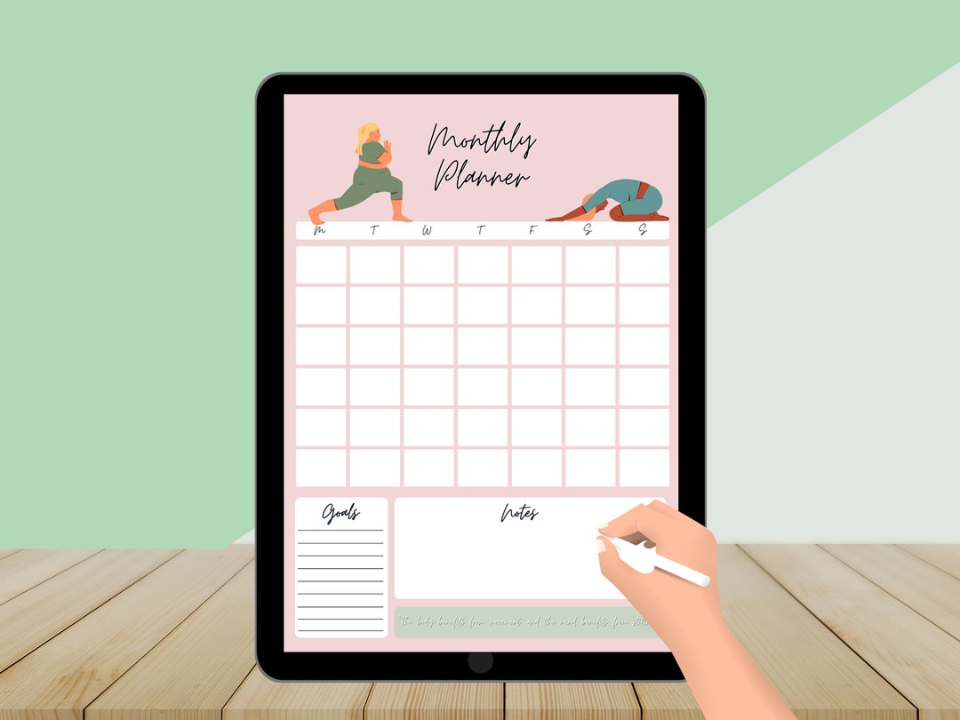 Monthly Yoga Planner Printable *digital Download* A4 Pink for Yoga ...