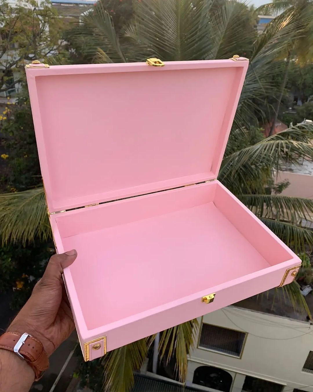 Handmade Trunk Box,pink MDF Box, Decorative Box, Leatherette Trunk Box ...