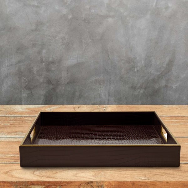 Handmade Brown Square Faux Leather Decorative Tray, Storage Serving ...