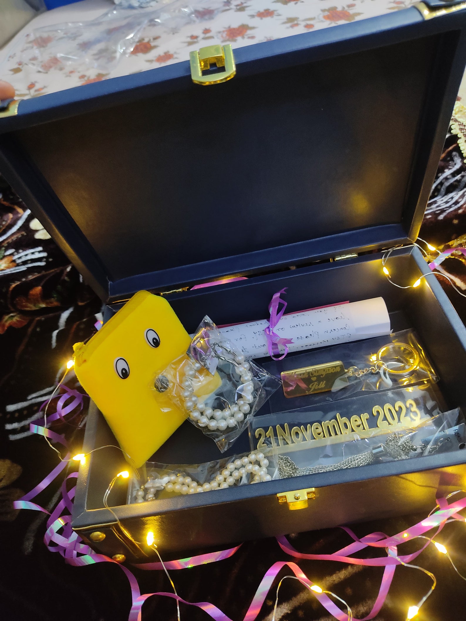 Handmade Trunk Box, Navy Blue MDF Box, Decorative Box, Leatherette ...