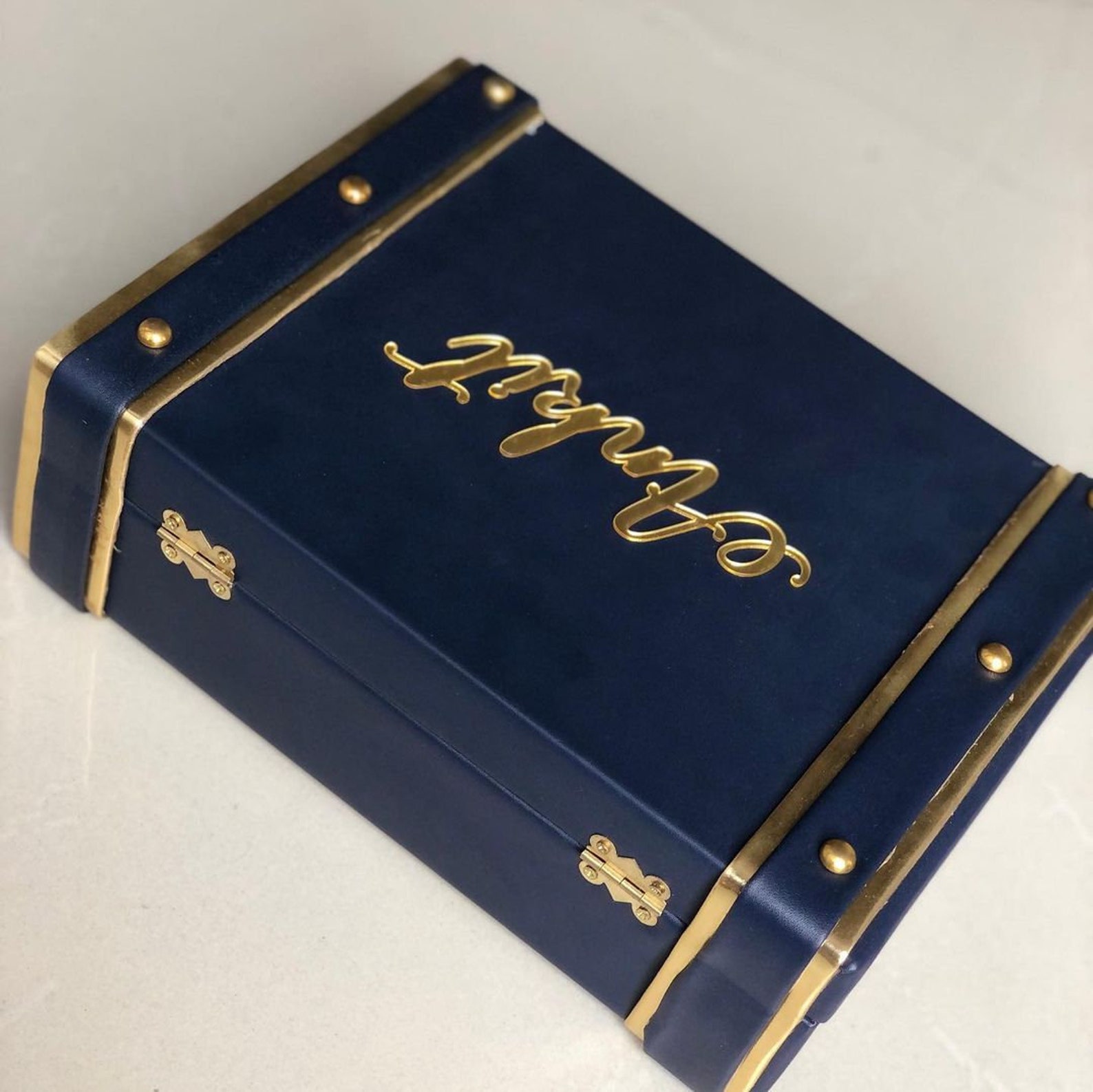 Handmade Trunk Box, Navy Blue MDF Box, Decorative Box, Leatherette ...