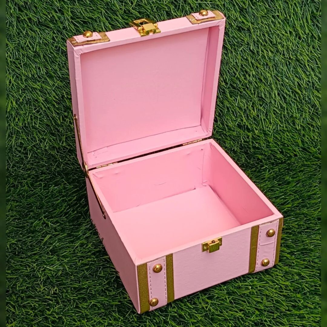 Handmade Mini Trunk Box, MDF Box, Pink Box, Decorative Box, Leatherette ...