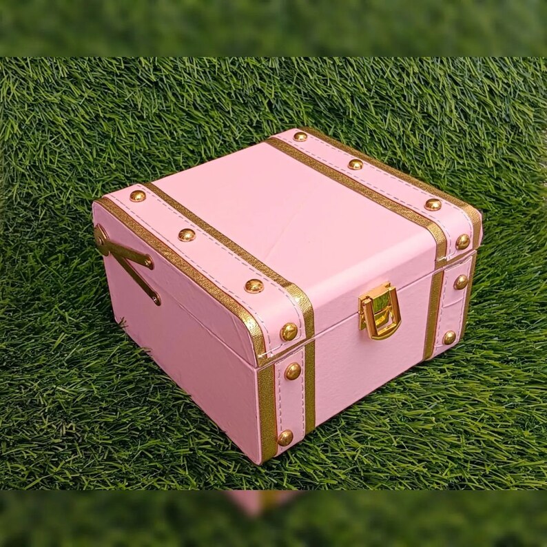 Handmade Mini Trunk Box, MDF Box, Pink Box, Decorative Box, Leatherette ...