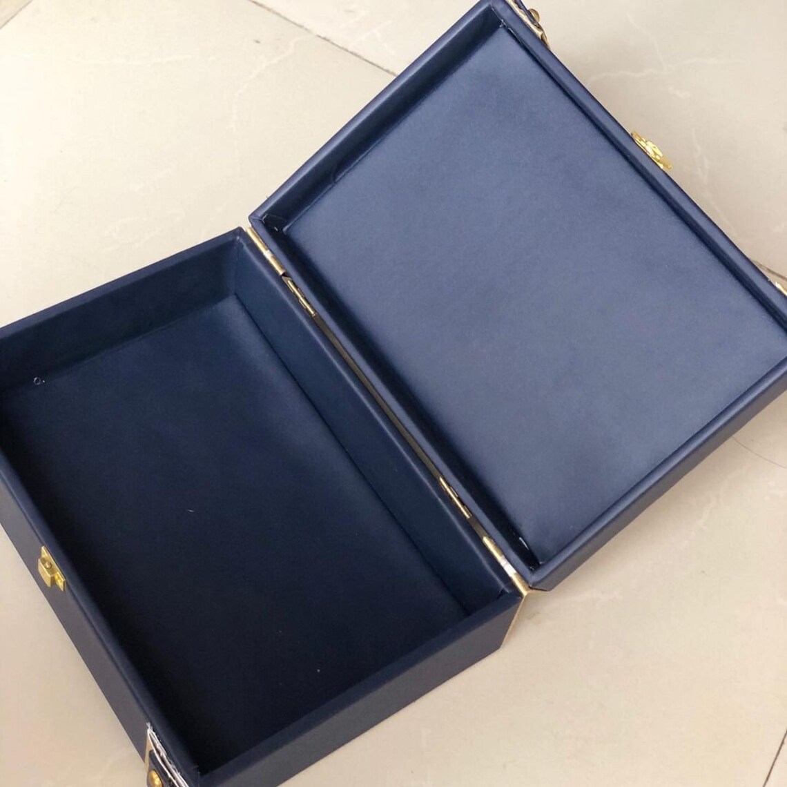 Handmade Trunk Box, Navy Blue MDF Box, Decorative Box, Leatherette ...