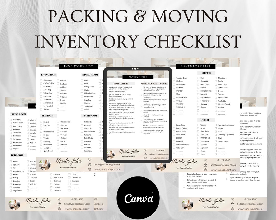 Moving Packing Checklist and Moving Inventory List for Real Estate ...