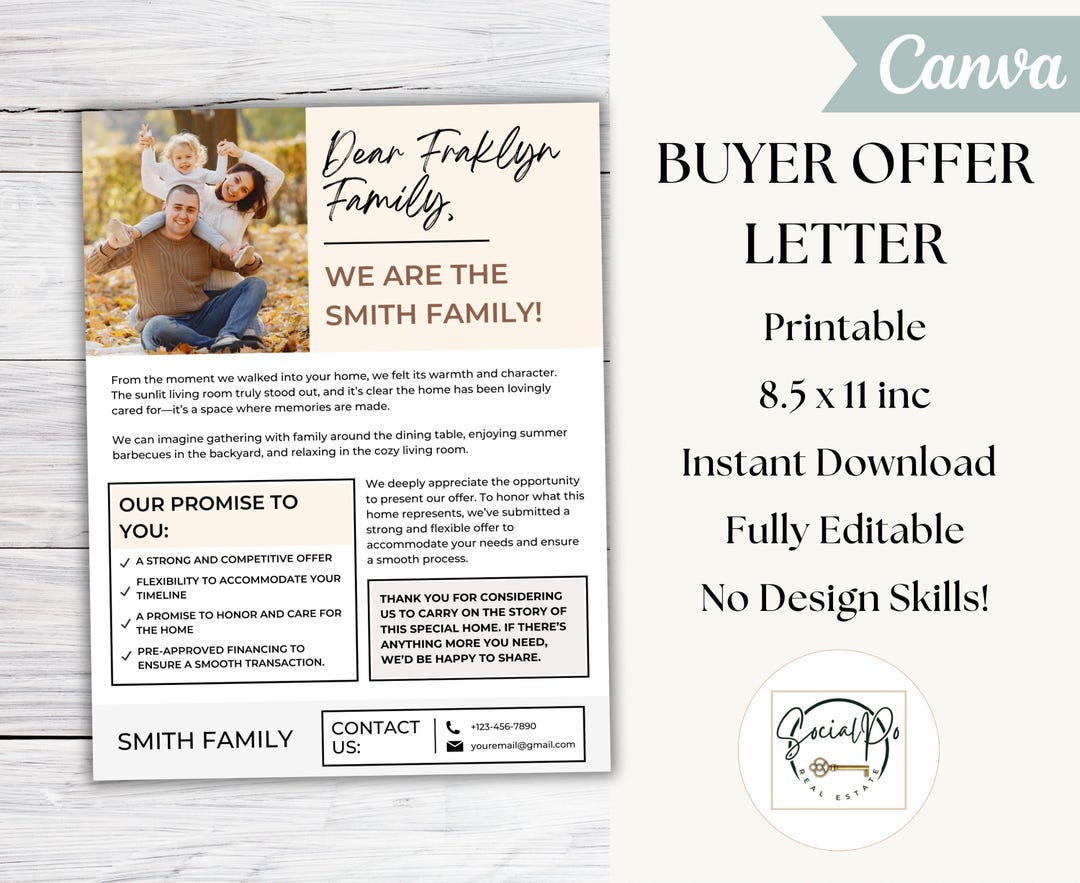 Home Buyer Offer Letter Template, Letter to Seller, We Love Your House ...