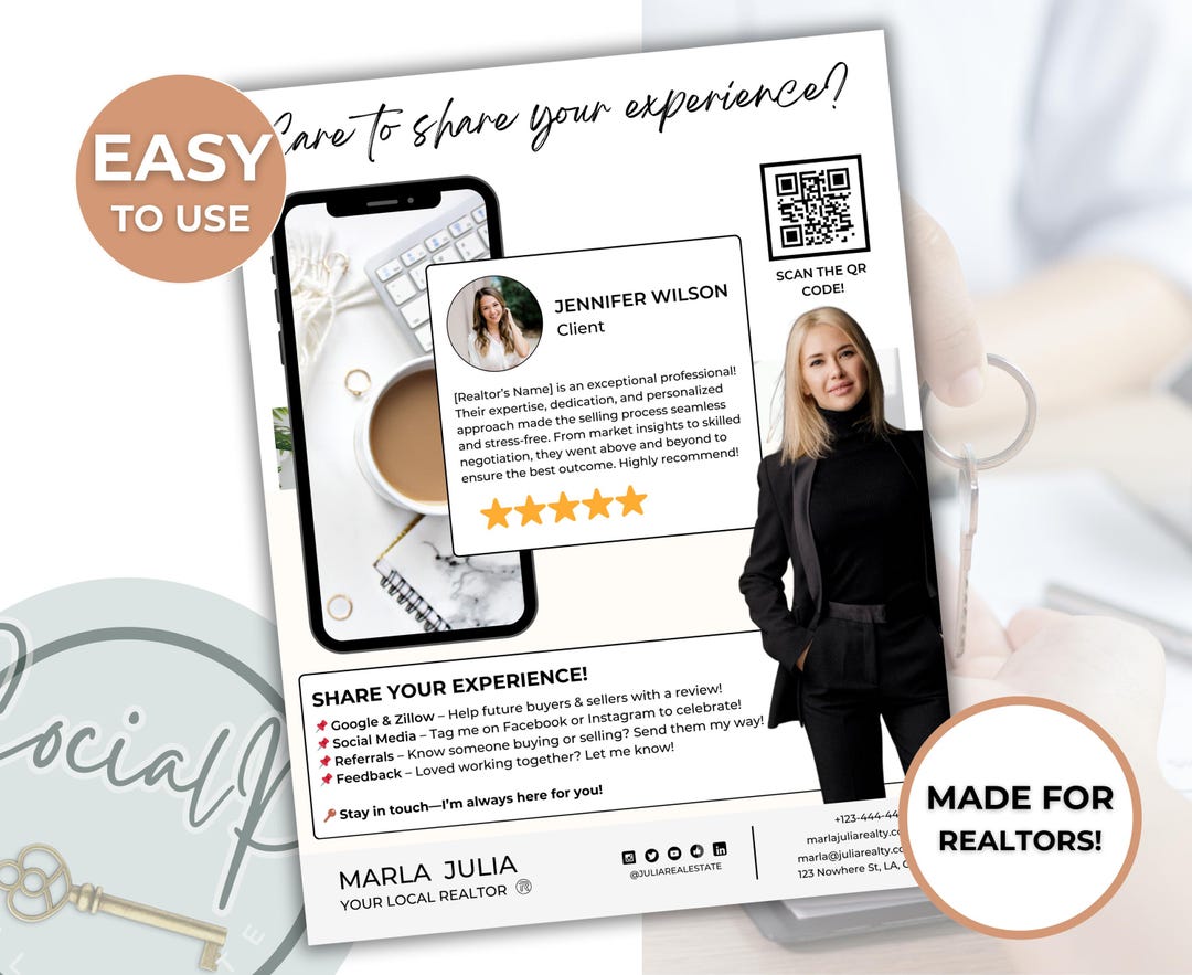 Review Request Flyer for Real Estate, Realtor Referral Request, Client ...