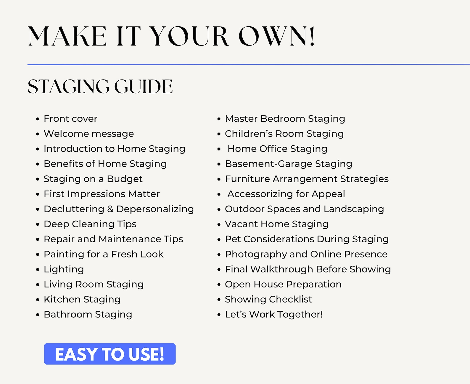 Staging Guide for Real Estate, Cost of Staging, Showing Checklist for ...