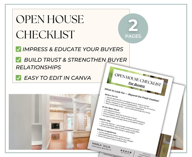 Open House Checklist: Real Estate Buyer Tour & Property Comparison (PDF ...
