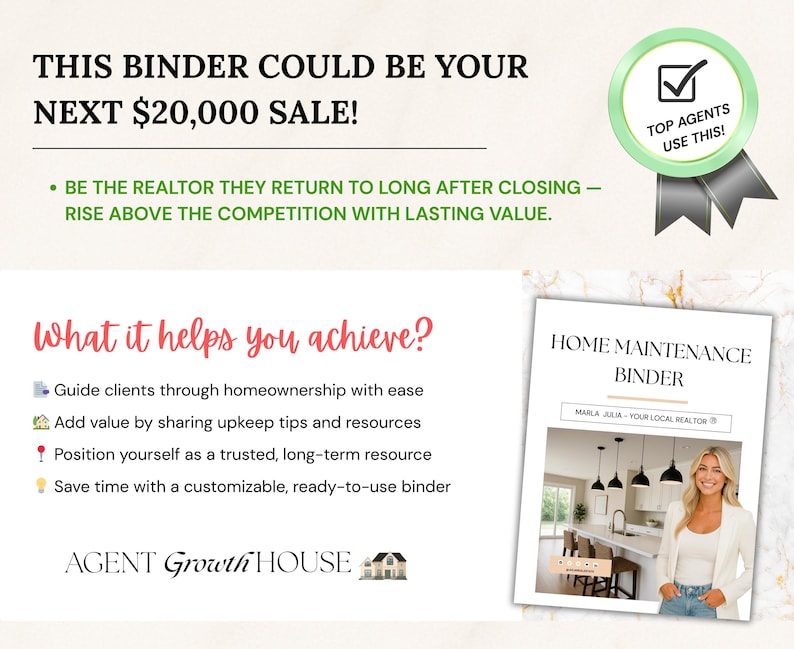 Home Maintenance Binder Template for Realtors, Maintenance Binder for ...