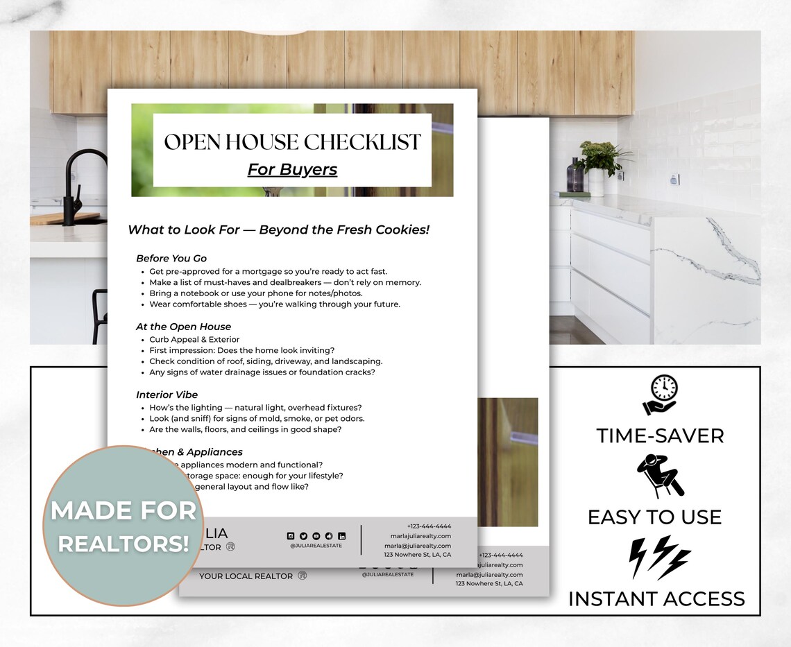 Open House Checklist: Real Estate Buyer Tour & Property Comparison (PDF ...