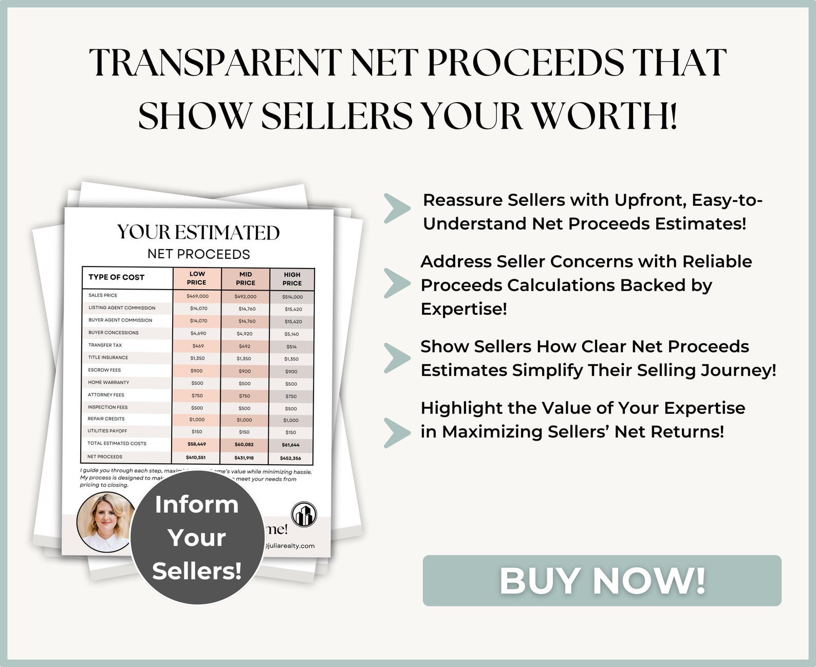 Seller Net Proceeds, Real Estate Seller Estimated Proceeds Template ...