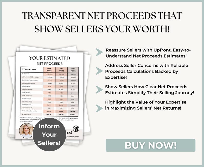 Seller Net Proceeds, Real Estate Seller Estimated Proceeds Template ...