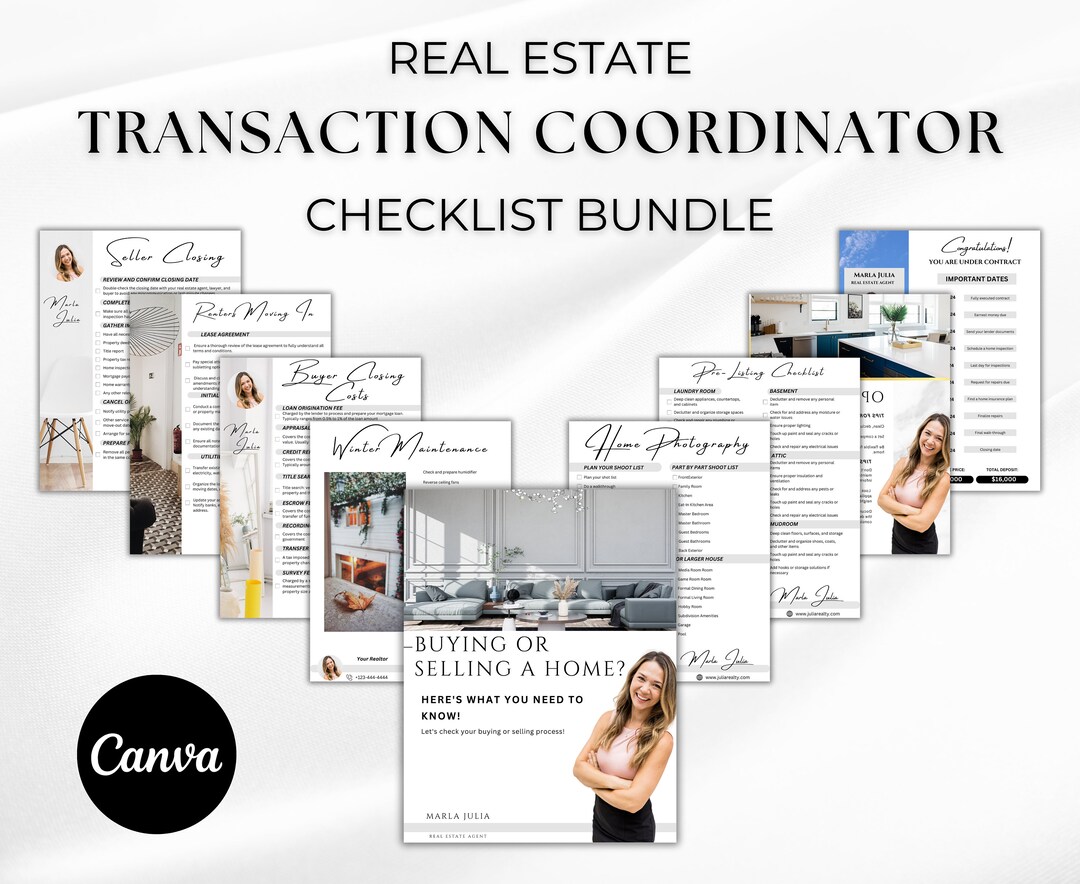 Transaction Coordinator Checklist Bundle, Printable Real Estate Seller ...