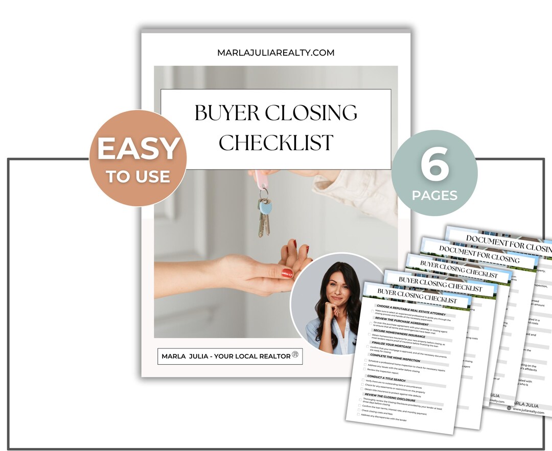 Buyer Closing Checklist for Real Estate, Realtor Buyer Transaction ...