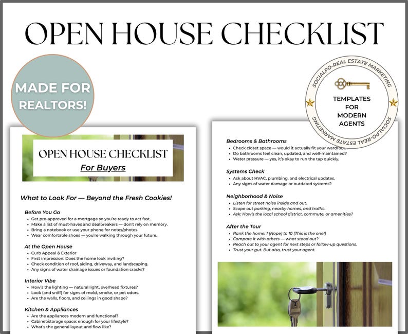 Open House Checklist: Real Estate Buyer Tour & Property Comparison (PDF ...