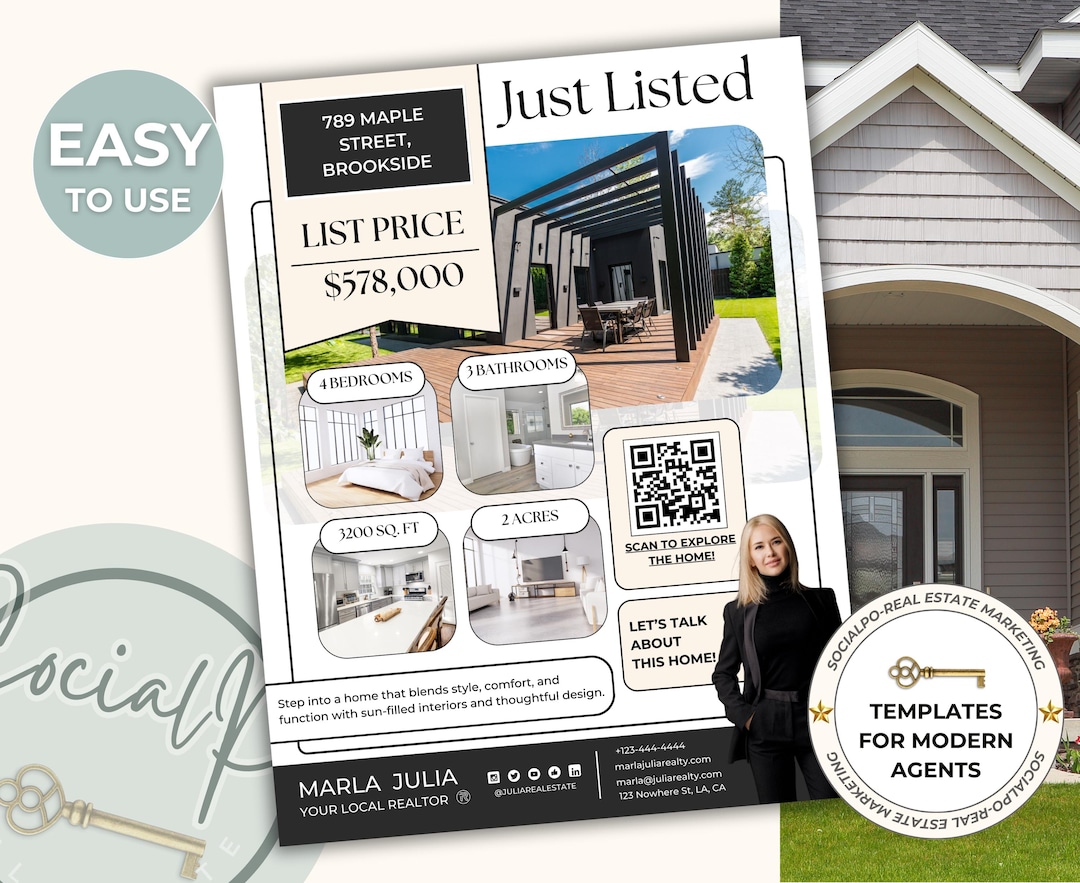 Just Listed Flyer for Real Estate, New Listing Flyer Template, Realtor ...
