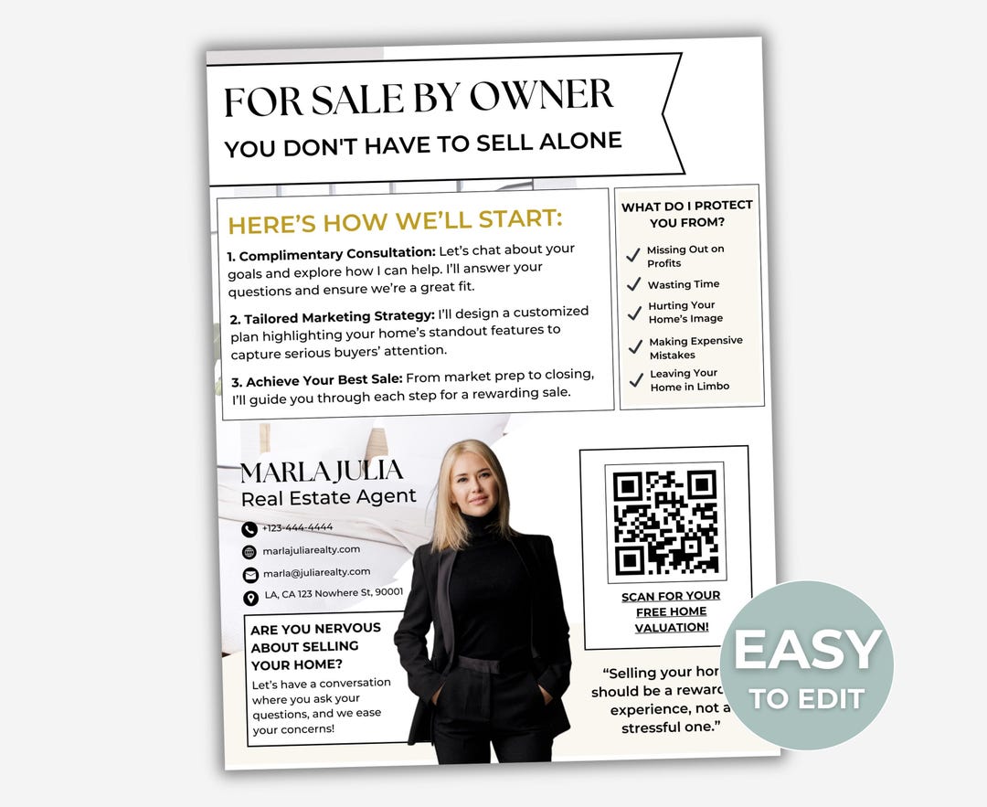 FSBO Flyer for Real Estate Agent, for Sale by Owner Letter, FSBO ...