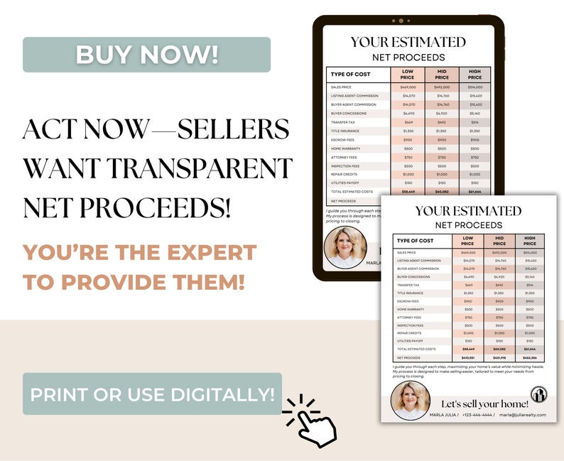 Seller Net Proceeds, Real Estate Seller Estimated Proceeds Template ...