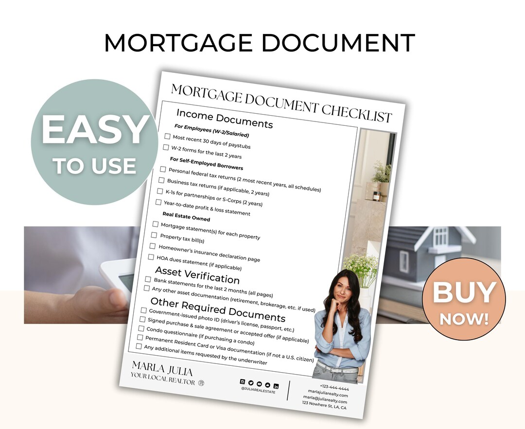 Mortgage Document Checklist, Home Loan Document Flyer, Buyer Loan Prep ...