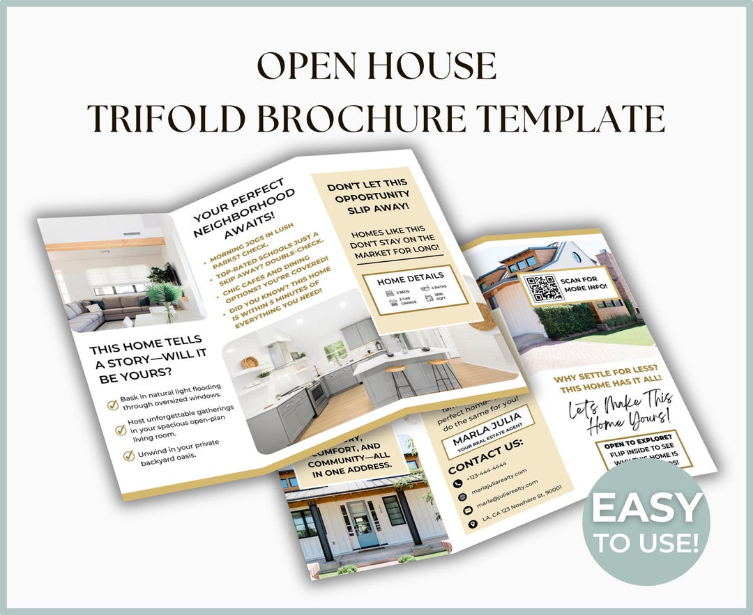 Open House Brochure, Trifold Brochure for Real Estate Agents, Real ...