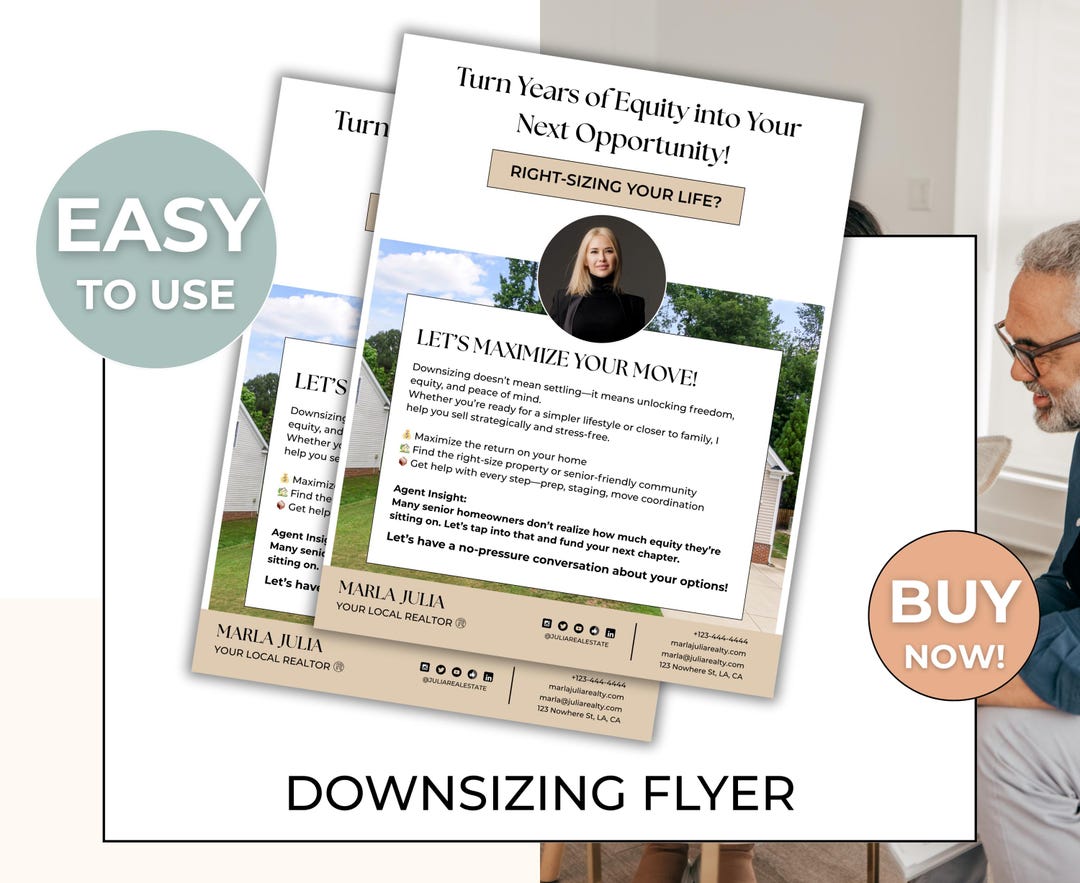 Real Estate Downsizing Flyer Template: Senior Living Realtor Marketing ...