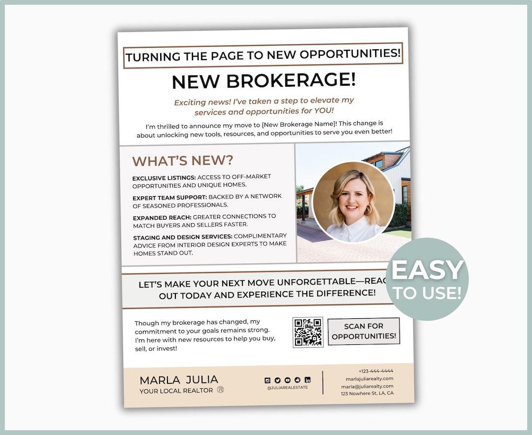 New Brokerage Announcement Flyer, Brokerage Change Flyer, Changing ...