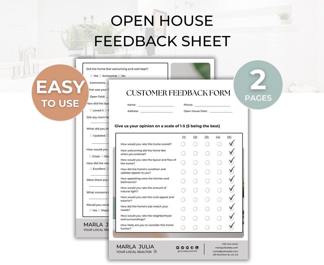 Open House Feedback Form for Realtors, Real Estate Buyer Feedback Sheet ...