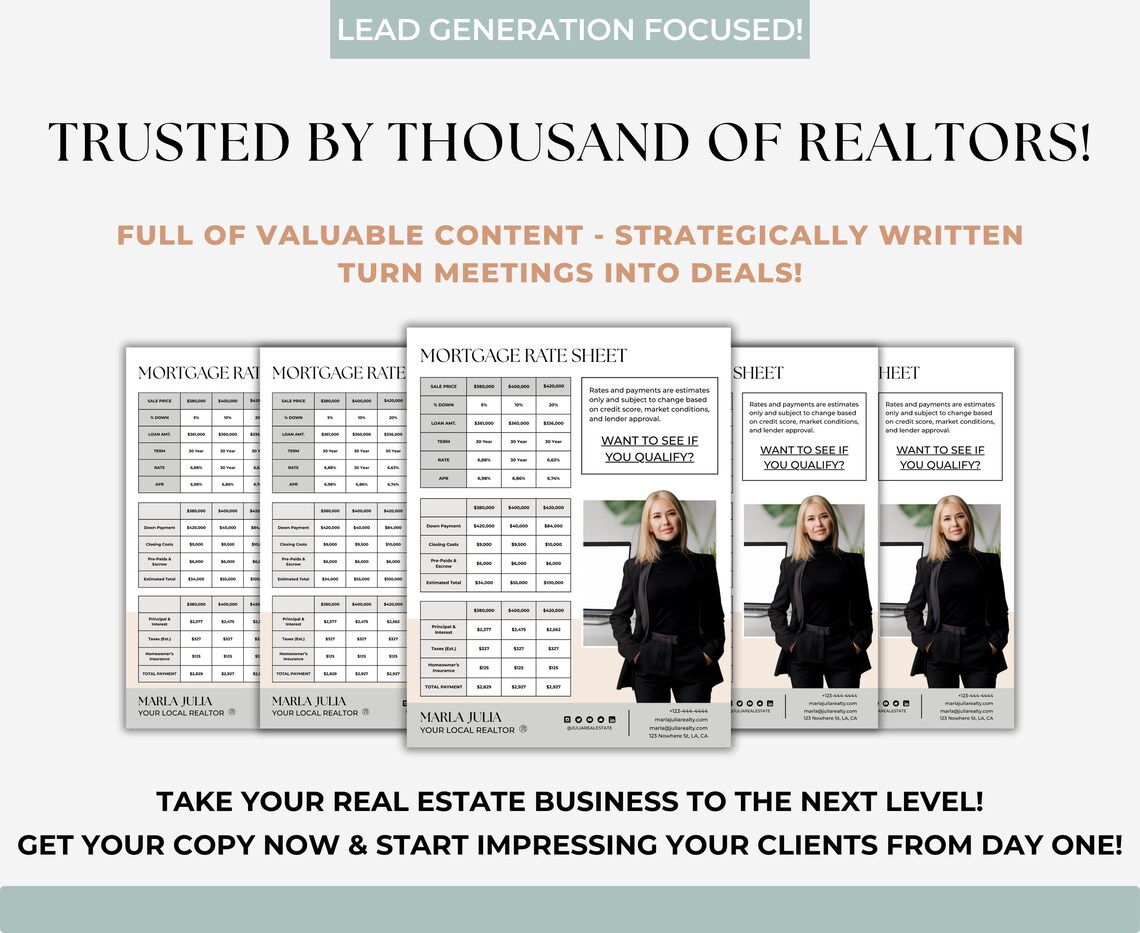 Mortgage Rate Sheet Template: Real Estate Loan Comparison Flyer (canva ...