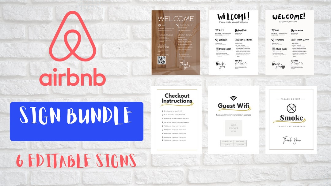 Airbnb Sign Bundle Canva Template, Airbnb Welcome Sign, Editable ...