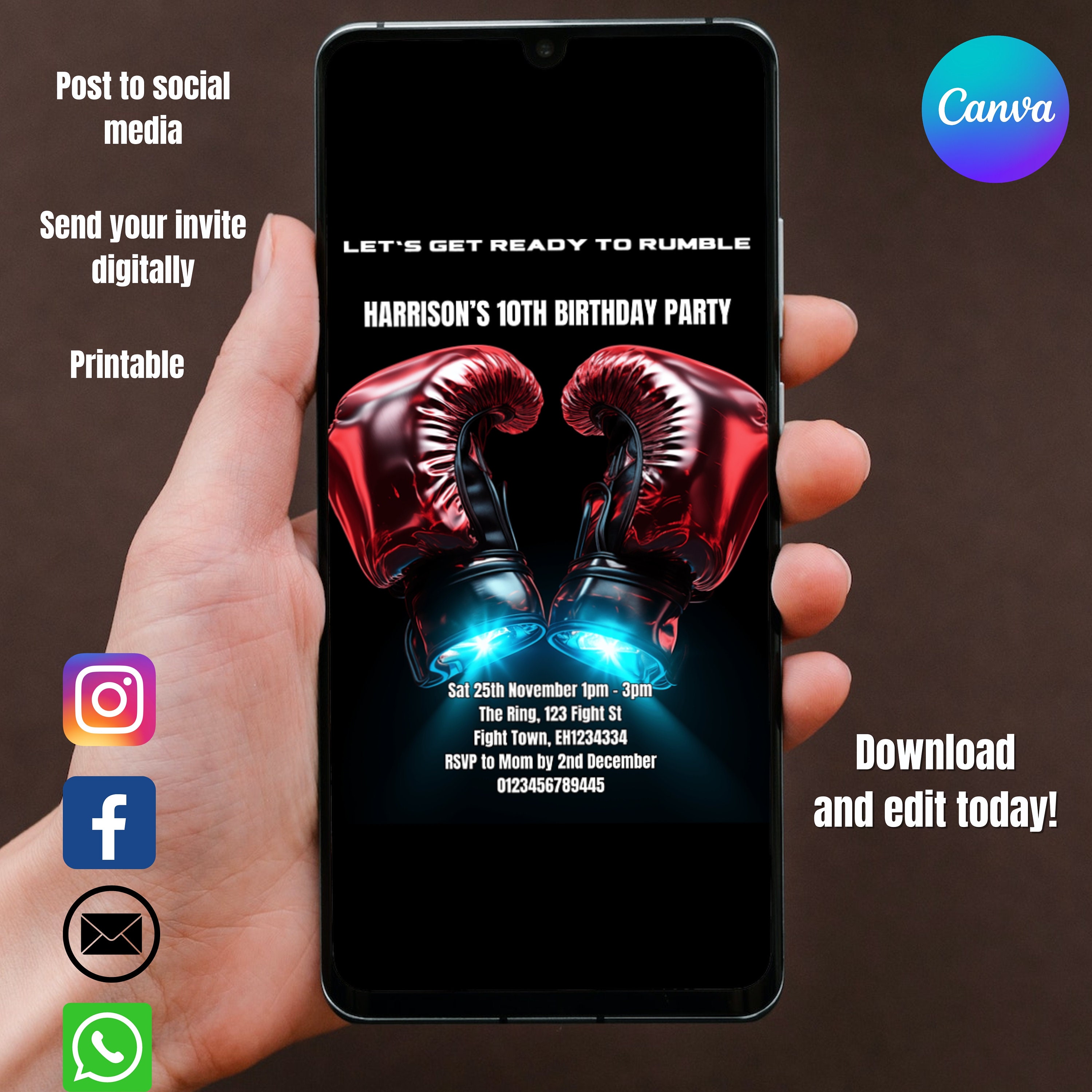 Editable Boxing Birthday Invitation, Boxing Invite, Boxing Theme Party ...