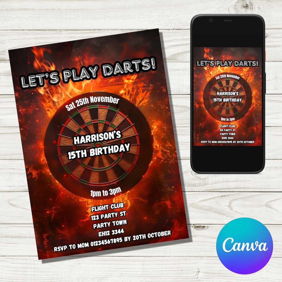 Editable Darts Birthday Invitation, Flight Cub Invite, Darts Invitation ...
