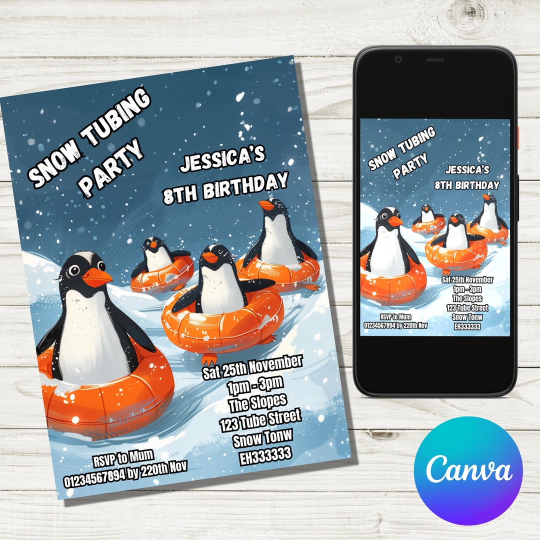 Editable Tubing Invitation, Tubing Birthday Invite, Tubing Birthday ...